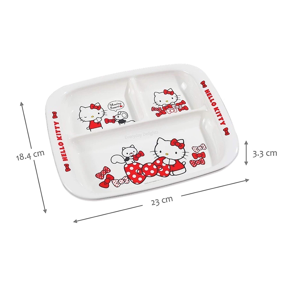 Everyday Delights Hello Kitty Red Dinnerware Flatware Meal Set – Plate Bowl Cup Spoon, 4 pieces