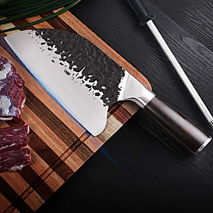 LONSDOW Serbian Butcher Knife Full Tang Forged Handmade Professional Kitchen Chef Knife Cleaver with Knife Sheath Sharpener