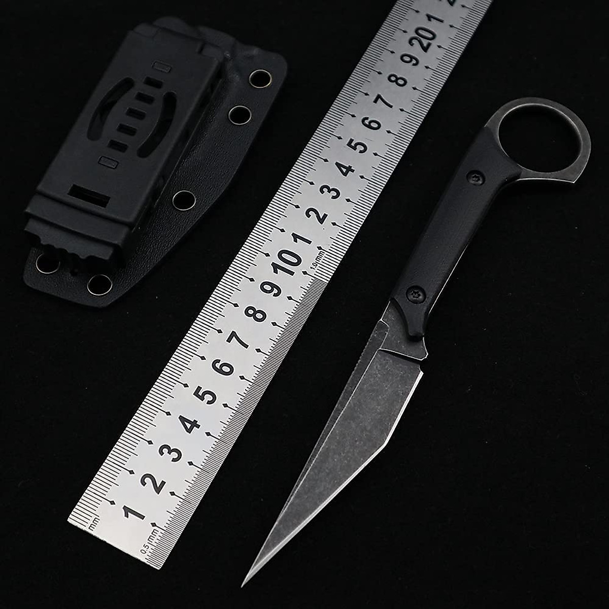 Gtkii GTK140 Fixed Blade Knife, D2 Steel Blade G10 Handle EDC Tool Knife for Outdoor Camping Hiking Hunting(Black)