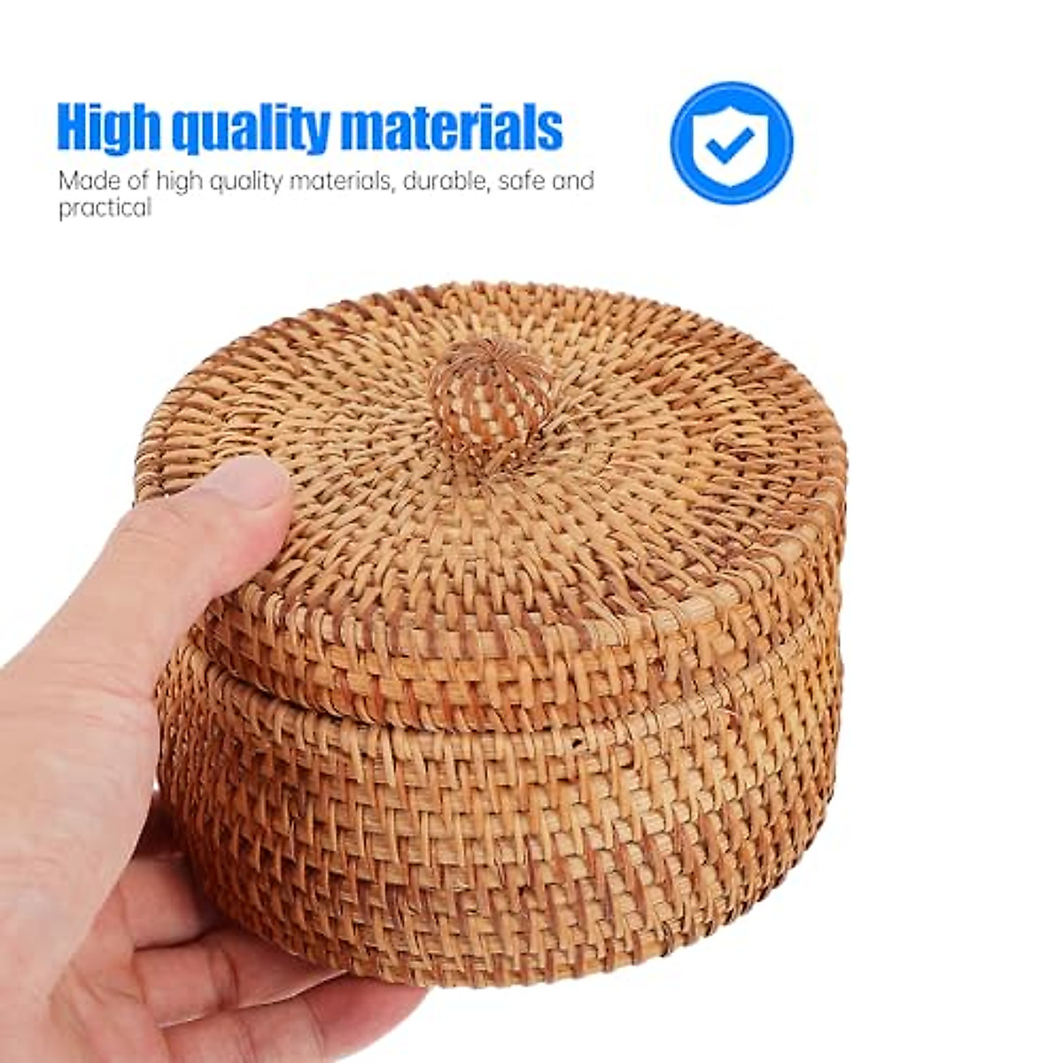 Abaodam Rattan box Small Round Basket Small Wicker Basket with Lid Rattan Storage Basket Box Boho Straw Fruit Snacks Basket for Home Bathroom Shelf Decor