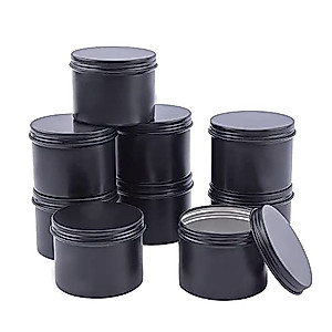 Healthcom 15 Packs 5 Oz Aluminum Tins Round Metal Tin Jars Screw Top Lids Steel Tin Cans Cosmetic Sample Containers Food Storage Organization for Accessories Spices Candies Tea Gift Giving(Black)
