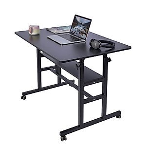 AIZ Mobile Standing Desk, Adjustable Computer Desk Rolling Laptop Cart on Wheels Home Office Computer Workstation, Portable Laptop Stand Tall Table for Standing or Sitting, Black 31.5" x 19.7"