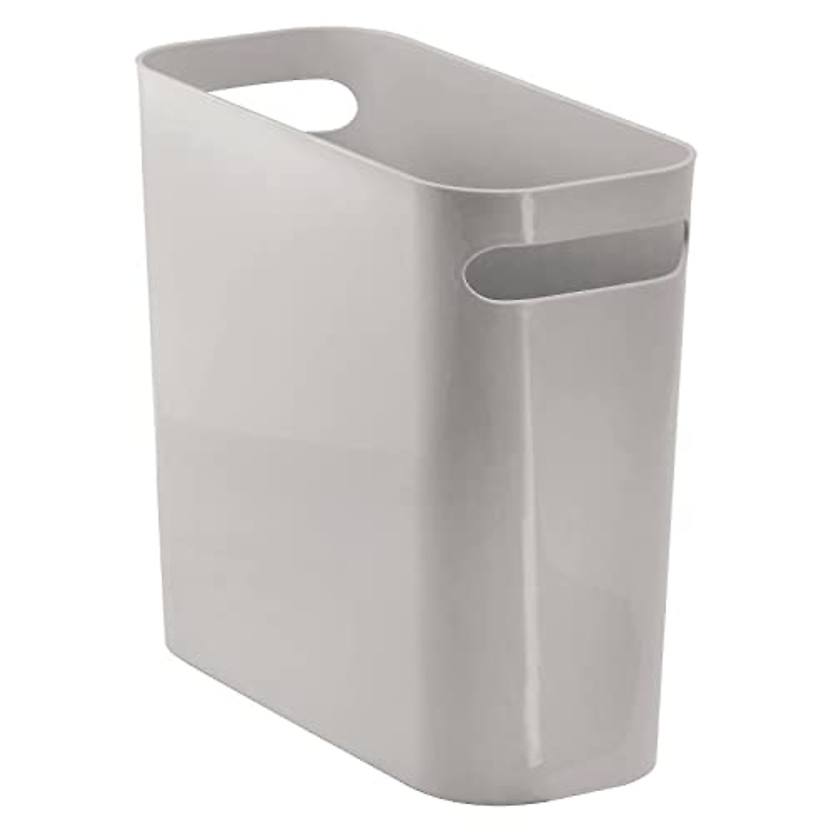 mDesign Plastic Small Trash Can, 1.5 Gallon/5.7-Liter Wastebasket, Narrow Garbage Bin with Handles for Bathroom, Laundry, Home Office - Holds Waste, Recycling, 10" High, Aura Collection, 2 Pack, Gray