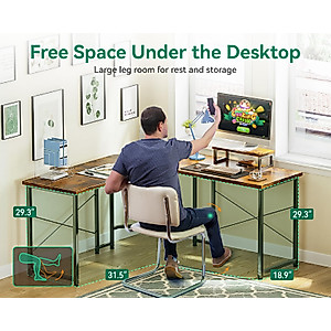 AODK L Shaped Gaming Desk, Computer Corner Desk, PC Gaming Desk Table with Large Monitor Riser Stand for Home Office Sturdy Writing Workstation,51 * 19 inch,Vintage