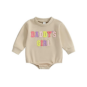 Zoiuytrg Daddys Girls Baby Clothes Daddys Girl Print Long Sleeve Bubble Romper Newborn Fall Winter Matching Outfit (Apricot Rompers, 0-3 Months)