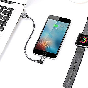 TecMad Short iPhone Charging Cable [C89 Apple MFi Certified] 90 Degree Lightning Cable, Nylon Braided Data Sync Cord for iPhone 14/13/12/11 Pro Max/XS MAX/XR/XS/X/8/7/Plus/6S/6/iPad and More - 0.65ft