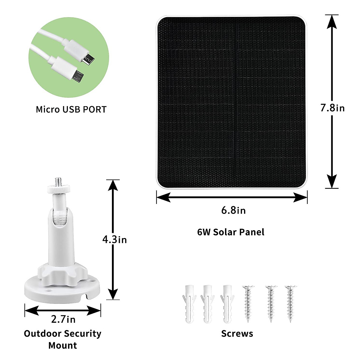 6W Solar Panel for Outdoor Security Camera,Compatible with Rechargeable Battery Powered Surveillance Camera, Micro USB Solar Panel for Wyze cam Outdoor,Adjustable Mounting Bracket (2 pack)