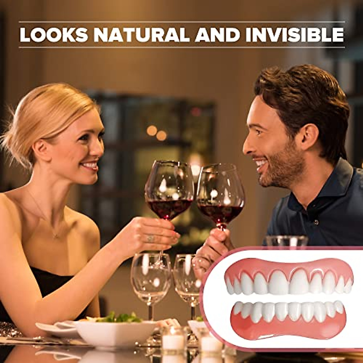 Fake Teeth, 2 PCS Dentures Teeth for Women and Men, Dental Veneers for Temporary Teeth Restoration, Nature and Comfortable to Protect Your Teeth and Regain Confident Smile, Natural Shade