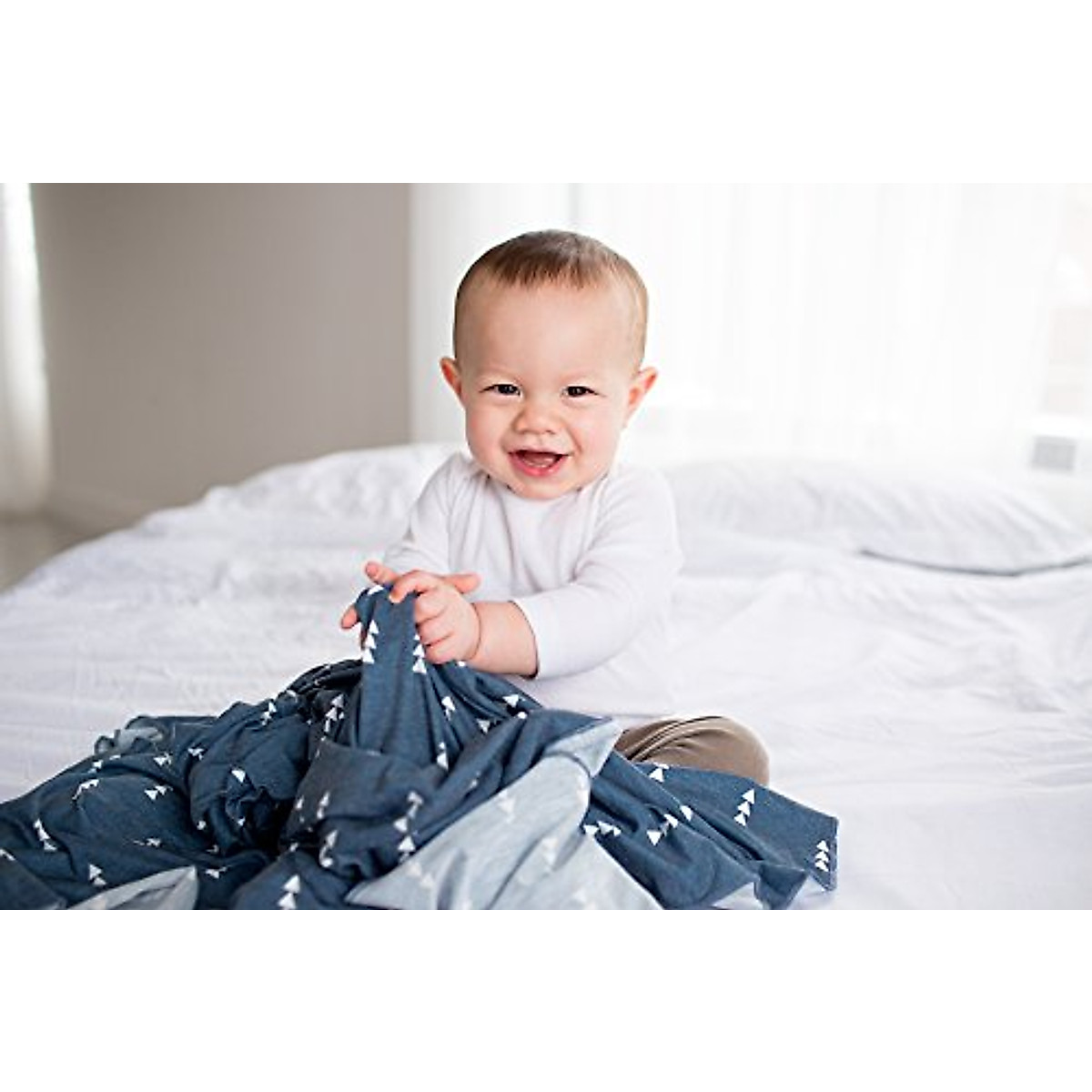 Copper Pearl Large Premium Knit Baby Swaddle Receiving Blanket Navy and White Triangles North
