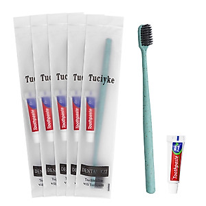 Tuciyke Disposable Toothbrush with Toothpaste Set Pack of 25,Straw Green Individually Wrapped Manual Travel Toothbrush Kit in Bulk Toiletries for Adults,Kids,Hotel,Homeless,Nursing Home,Charity