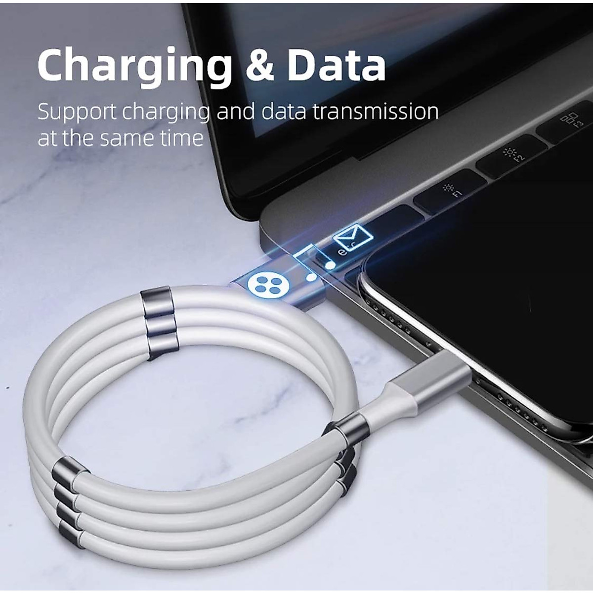 New Magnetic Charging Cable USB-Lighting New Winding Technology Very Organized 3ft Long Fashionable 3A Fast Charging Data Transfer Cord (Lighting)