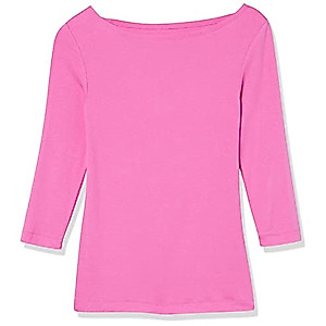 Amazon Essentials Women's Slim-Fit 3/4 Sleeve Boat Neck T-Shirt, Bright Pink, Large