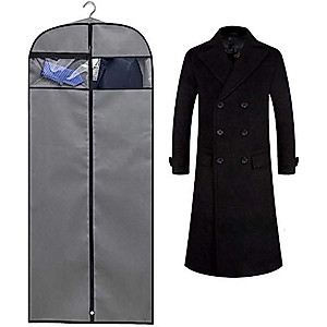 MISSLO Gusseted 60" Dress Garment Bag Hanging Clothes Cover with Clear Window Zipper Pocket for Long Coat, Full-Length Wedding Gown, Closet, Travel, Luggage (Grey)