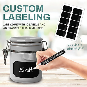 Home Intuition 4-Piece Ceramic Kitchen Canisters Set, Airtight Containers with Wooden Spoons Reusable Chalk Labels and Marker for Sugar, Coffee, Flour, Tea (Black)