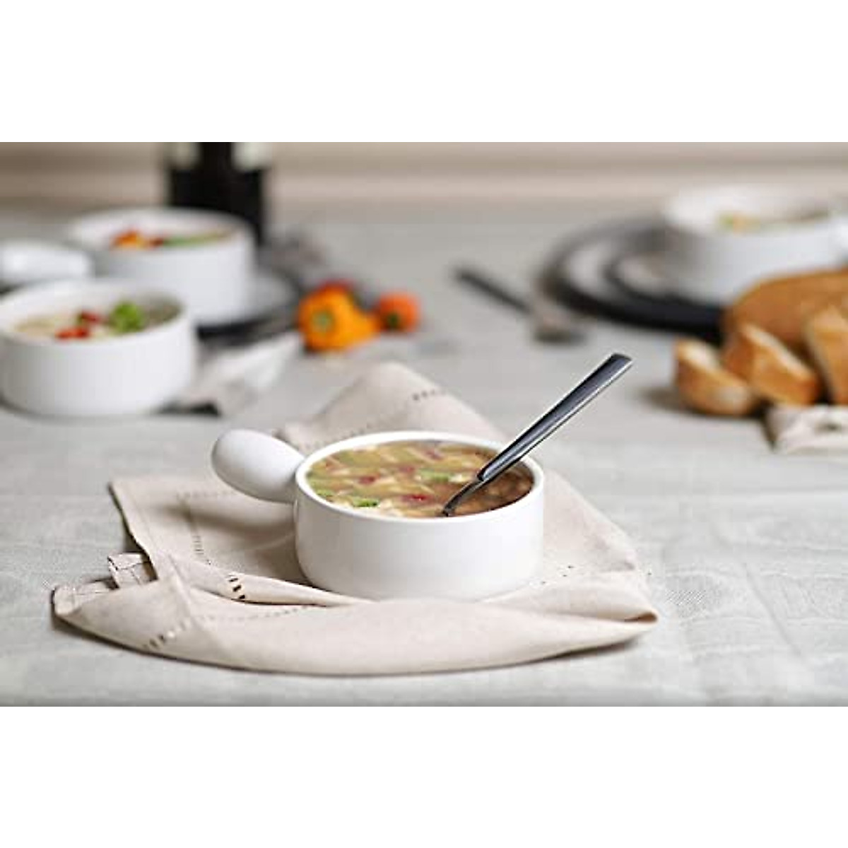 GOURMEX French Onion Soup Bowls with Handles | Stackable Ceramic Bowl Set | Ideal Cereal, Salad or Soup Mug | Microwave, Oven and Dishwasher Safe | Set of 4 (15 OZ)