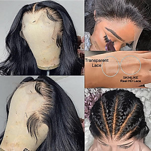 Sunelk Body Wave Lace Front Wigs Human Hair 13x4 HD Lace Front Wigs Human Hair Pre Plucked 180% Density Glueless Wigs Human Hair for Women Frontal Wigs Human Hair Natural Color 20Inch