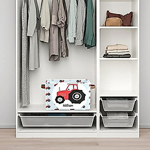 Joyestore Red Tractor Cars Personalized Storage Bins Basket ,Custom Box Cube Organizer with Handle for Shelves Wardrobe Nursery Toy 1 Pack