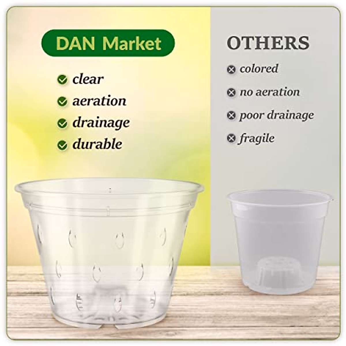 DAN Market 4.5 inch Orchid Pots with Holes - Orchid Pots for Repotting - Orchid Breathable Slotted Clear Plastic Pot (4.5 inch 4 Pack)