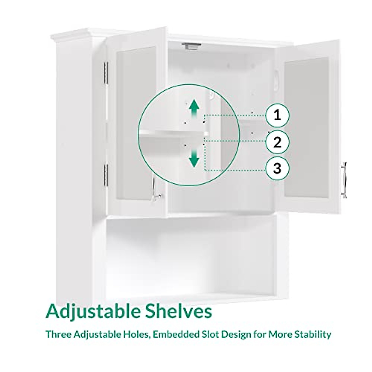 VIVIJASON Wall Mounted Bathroom Cabinet, Over The Toilet Space Saver Storage Cabinet, Medicine Wall Cabinet Storage Organizer, Cottage Collection Wall Cabinet with 2 Doors & Adjustable Shelf (White)