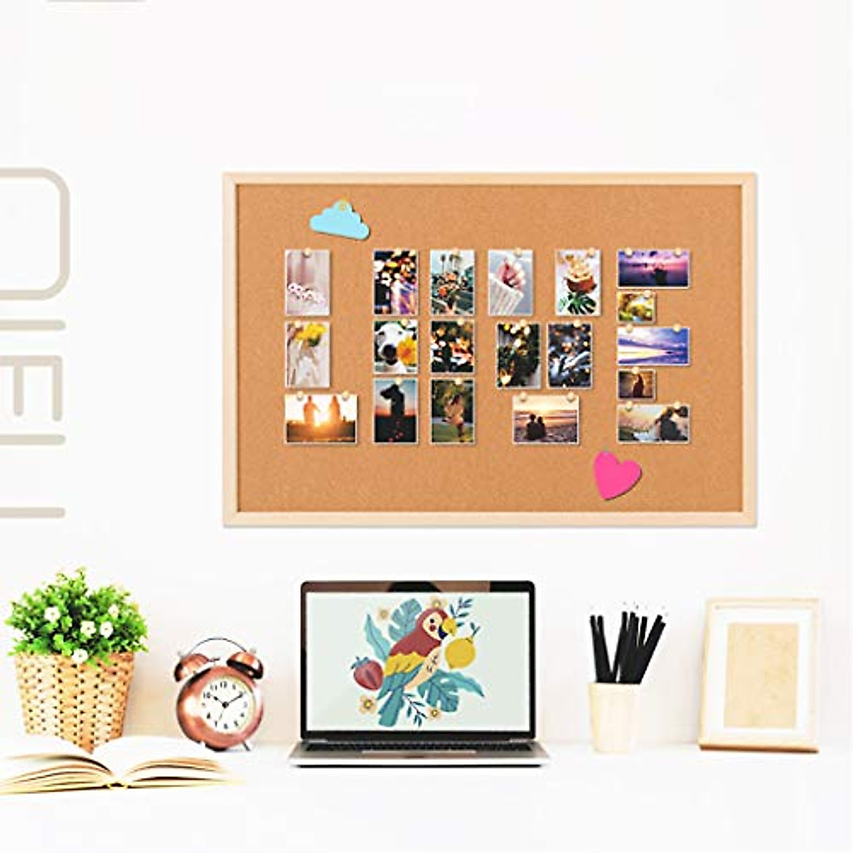 Cork Board Photo Wall, Home Pushpin Board, Message Board, Wall-Mounted Bulletin Board for Office or Classroom, Note Board