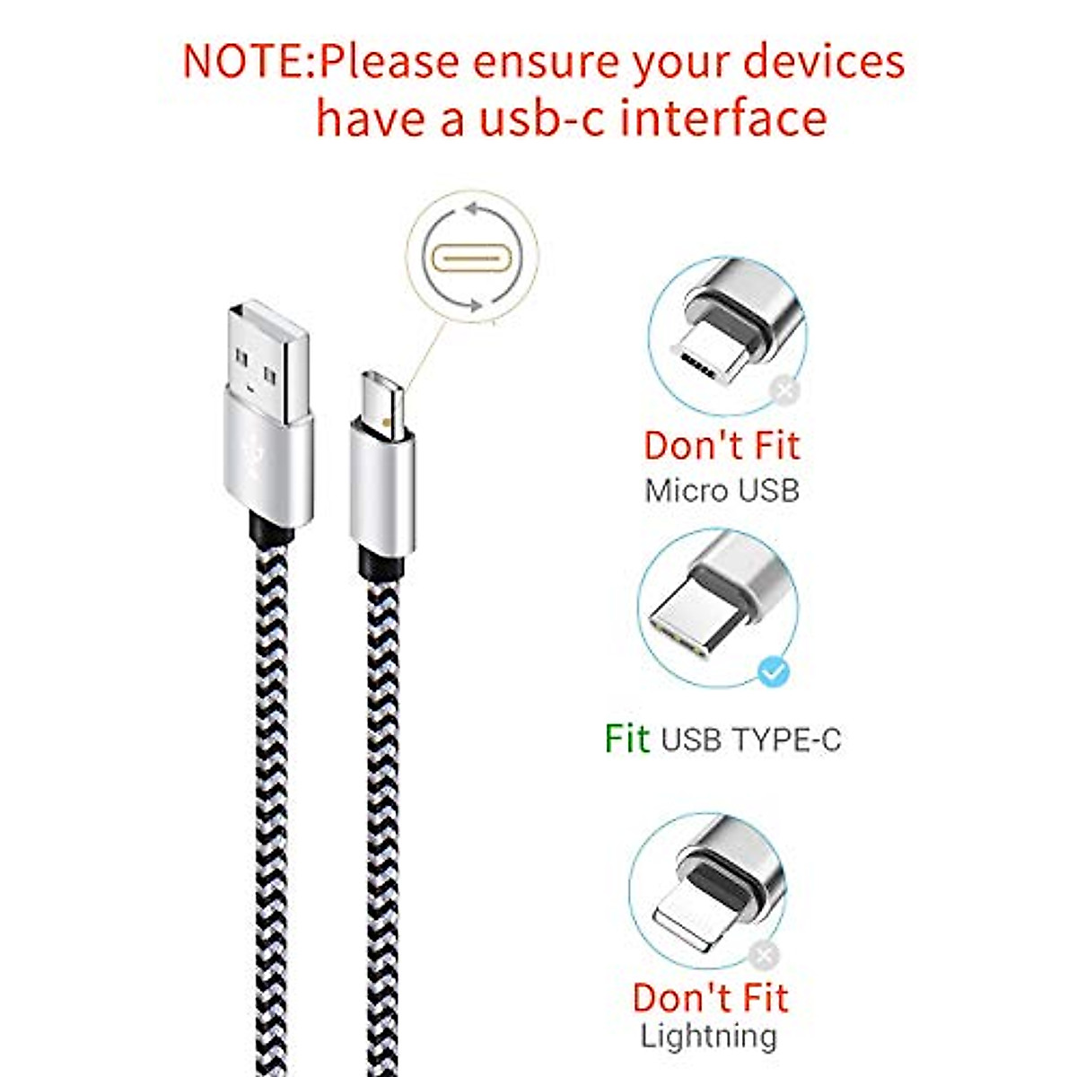 Teeind USB Type C Cable Fast Charging, Tpc001 5 Pack(6Ft 3A) Braided C Charger Cables Compatible with Samsung S10e/note 9/s10/s9/s8 Plus/A80/A50/A20