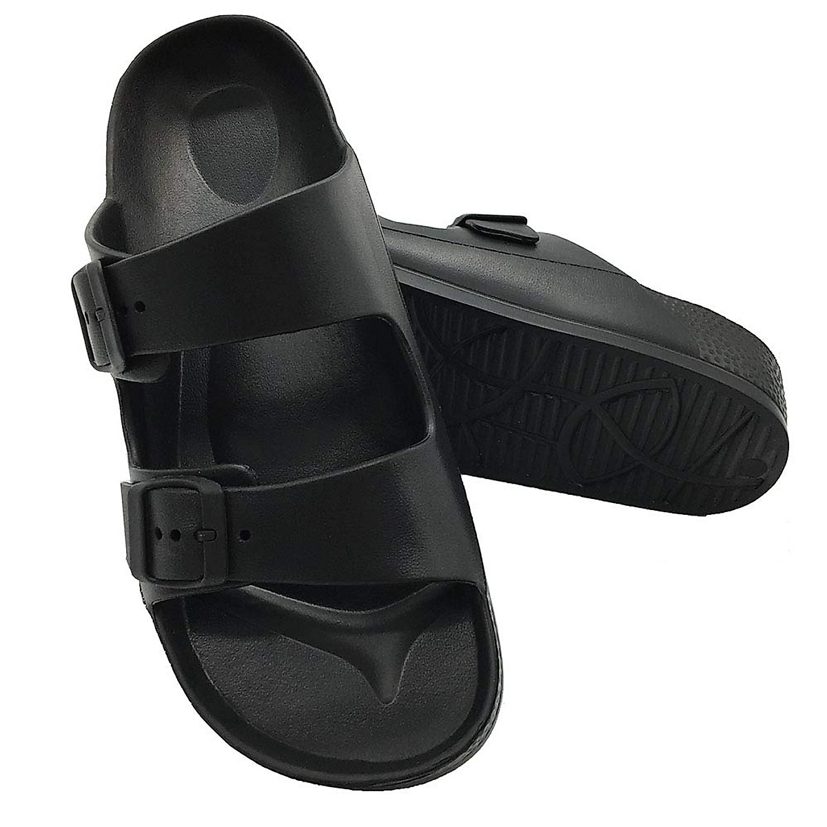 Luffymomo Adjustable Slip on Eva Double Buckle Slides for Womens (10 M US Black)