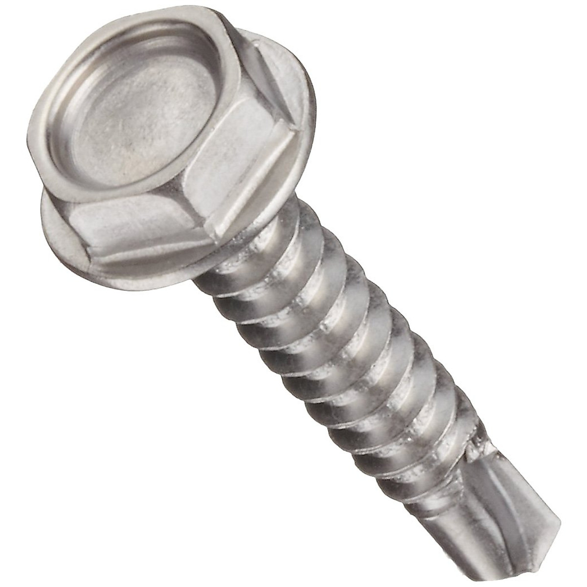Small Parts Stainless Steel Sheet Metal Screw, Plain Finish, Hex Head, External Hex Drive, Self-Drilling Point, 1/2" Length, #8-18 Threads (Pack of 100)