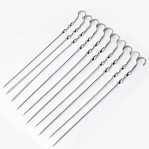 Antallcky 12 Pack Kabob Skewers BBQ Barbecue Skewers Stainless Steel Sticks Heavy Duty Large Wide Reusable with Nonslip Ring Handle Ideal for Shish Kebab Chicken Shrimp and Vegetables (22 inch)