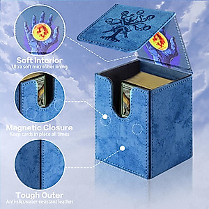 PROMAXIBINDER MTG Commander Deck Box with 2 Dividers, Fits 100+ Single Sleeved Cards, Strong Magnet Magic Gathering Deck Box, PU Leather Trading Card Storage Box for TCG CCG MTG Cards (Navy Blue-Tree)