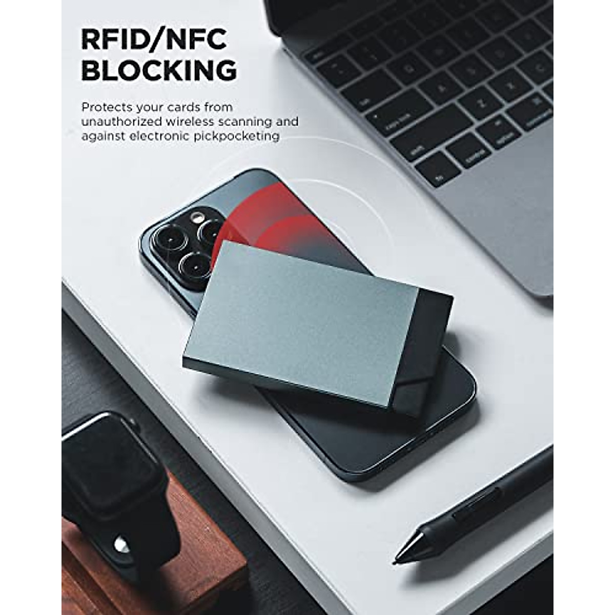 VULKIT Pop up Credit Card Holder Minimalist Metal Business Card Case RFID Blocking Front Pocket Wallet for Men or Women(Space Grey)