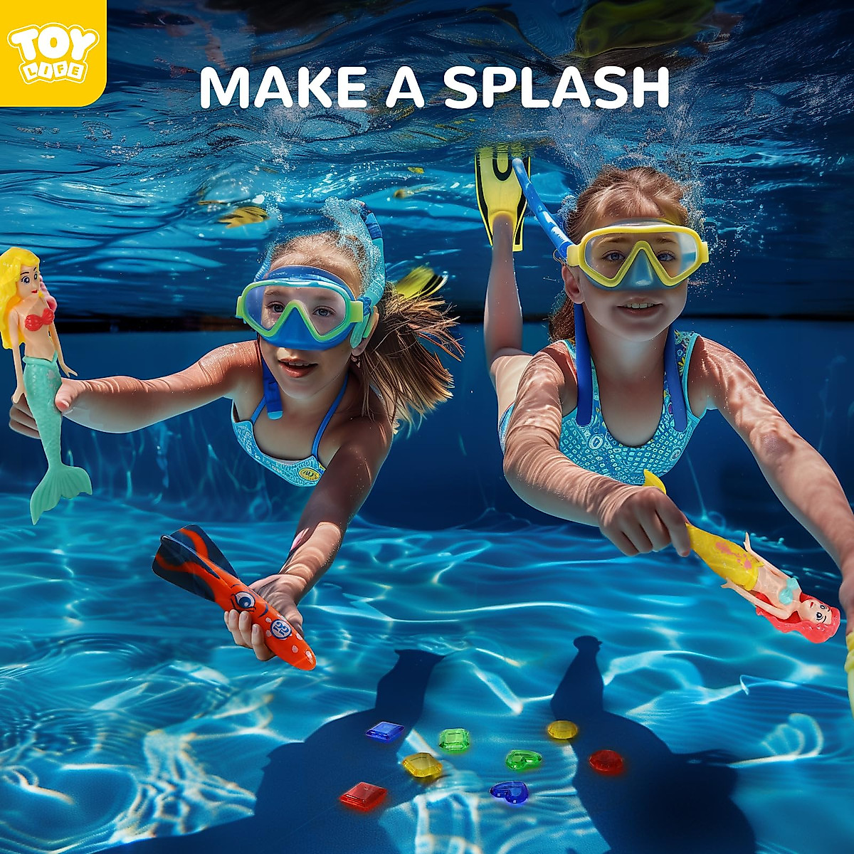 TOY Life 16Pcs Swimming Pool Dive Toys for Kids Swim Toys for Kids Practice Diving Swimming Toys with Pool Torpedo Gliding Shark Pool Mermaid Toys Underwater Diving Game Water Games for Boys and Girls