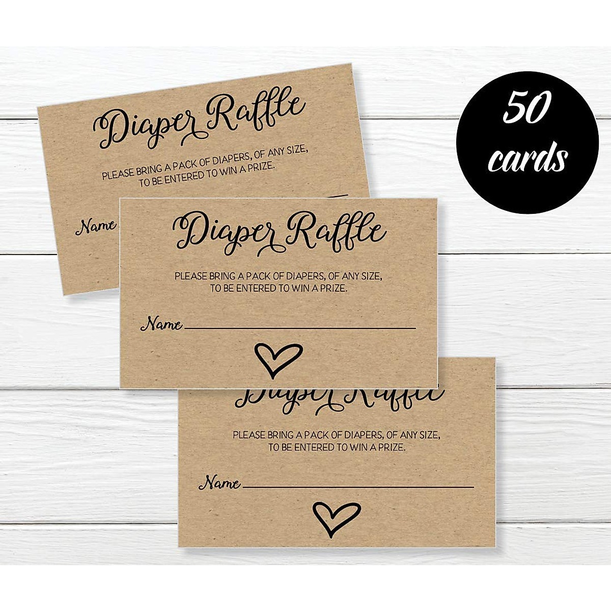 All Ewired Up 50 Gender Neutral Kraft Baby Shower Diaper Raffle Tickets, Lottery Insert Cards for Heart Baby Shower Invitations Supplies Games for Baby Gender Tickets (50-Cards)