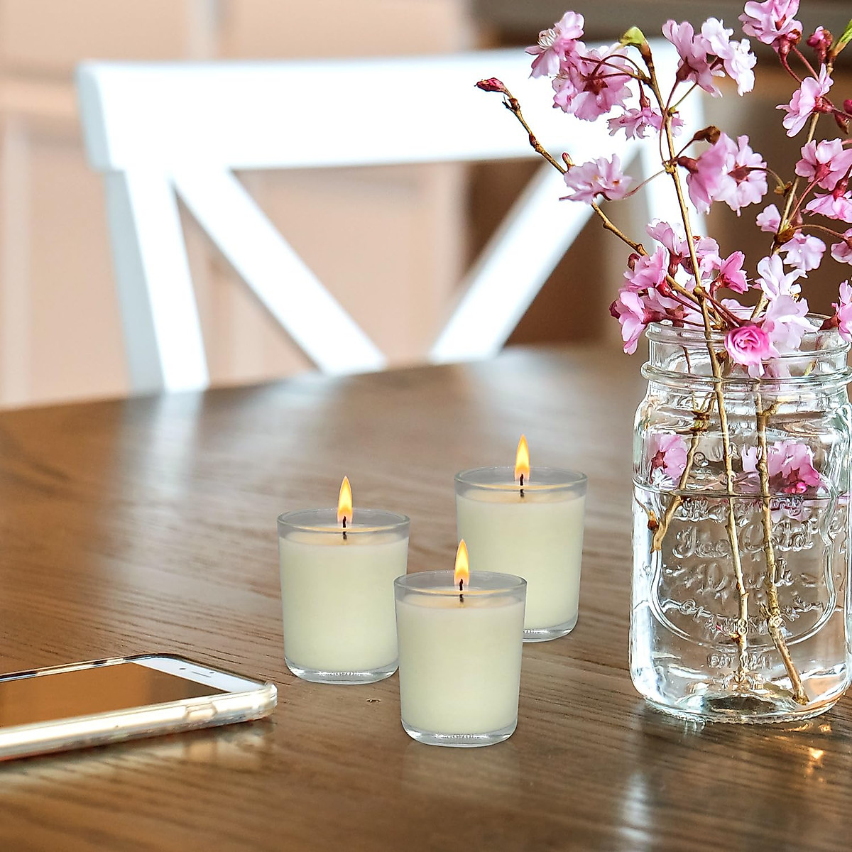 48 Pack Unscented Clear Glass Filled Votive Candles. Hand Poured Wax Candle Ideal Gifts