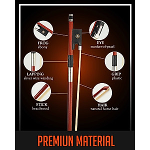 LMS Violin Bow Full Size 4/4 Brazilwood Violin Bows Lightweight Bow Well Balance Fiddle Bow Made with Ebony Frog Mongolian White Horse Hair for Violin Student Professional (4/4)