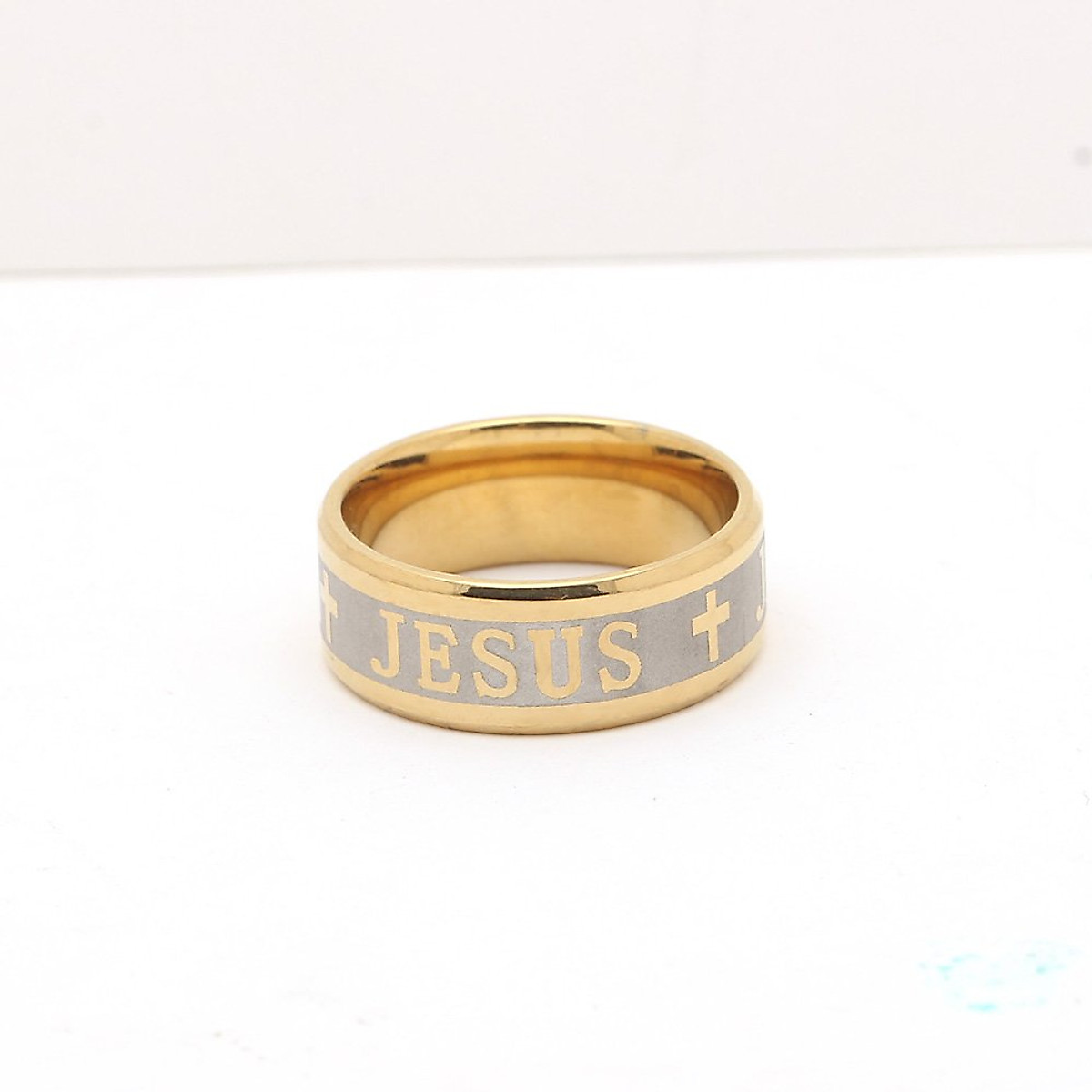 Ginger Lyne Collection Jesus Cross Gold Plated Stainless Steel Comfort Fit Wedding Band Ring Size 8
