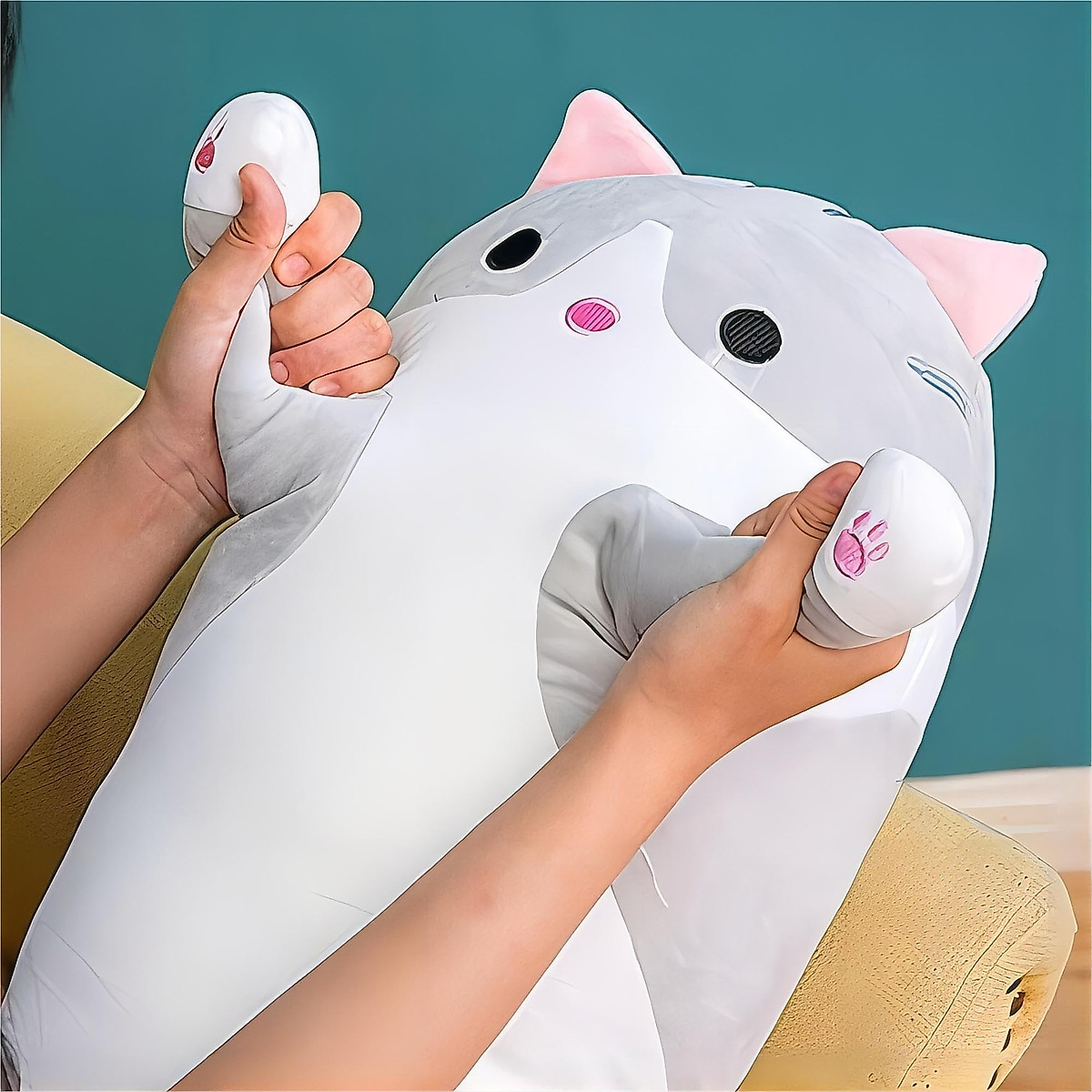 Cat Plush Toy Long Cotton Cute Cat Doll Plush Toy Soft Cotton Stuffed Sleeping Pillow Great Gift for Your Girlfriend or Kids for Over 1 Years Old Kids