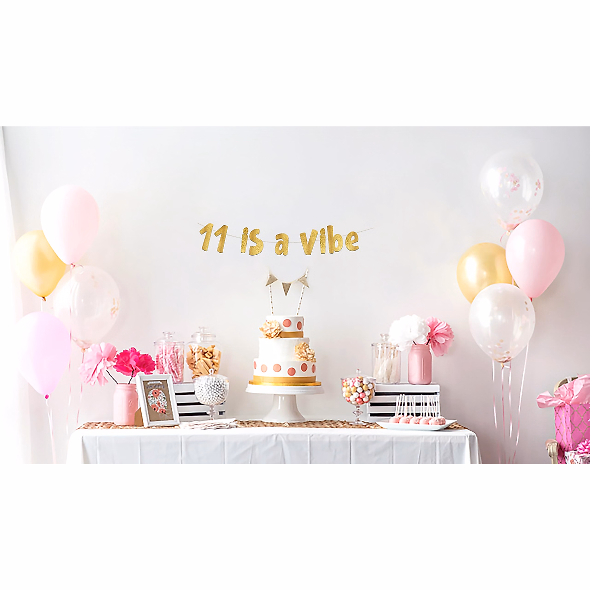 11 is a Vibe Gold Glitter Banner - 11th Birthday Party Supplies, Ideas, Gifts and Decorations