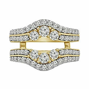 Brilliant Round Cut Simulated Diamond 2 Ct 14K Yellow Gold Finish 925 Sterling Silver Enhancer Wrap Guard Engagement Ring