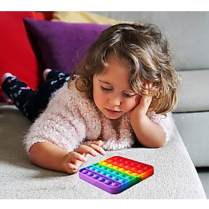 Push Pop Bubble Fidget Sensory Toy - for Autism, Stress, Anxiety - Kids and Adults (Rainbow Square)