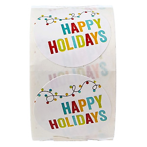 String of Lights Happy Hoildays Stickers / 500 Festive Christmas Lights Labels / 1.5" Small Business Holiday Label/Winter Envelope Seals/Made in The USA