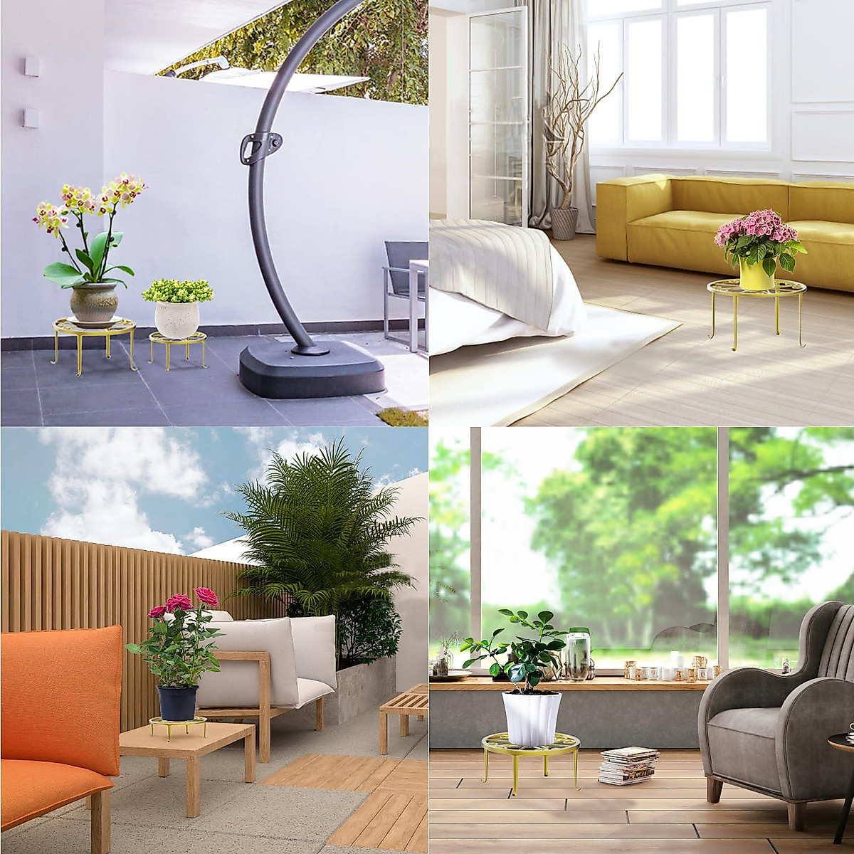 5 Pack Metal Plant Stand for Outdoor Indoor Plants, Heavy Duty Flower Pot Stands Outdoor for Multiple Plant, Rustproof Iron Round Plant Shelf for Planter, Potted Plant Holder for Patio, Lawn & Garden