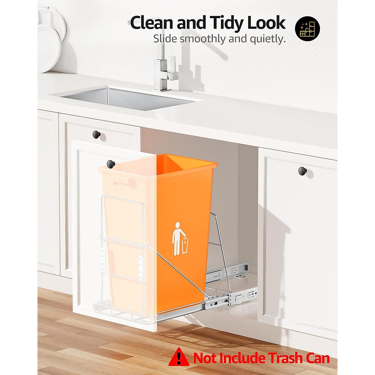RUNMI Pull Out Trash Can Under Cabinet, Under Sink Trash Can Rack with Door Mounting Kit, Cabinet Trash Can Pull Out Kit Holds 7-10 Gallon Trash Can, for Kitchen Cabinet, Trash Can Not Included