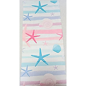 JALIBEI Starfish and Conches On Pink and Blue Striped Background Hand Towels Bath Towels Soft Kitchen Dish Towels 13.6*29 for Household Daily Use | Home Decoration | Carry-On Hotel Gym Spa