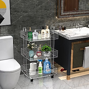 ONELUX 3-Tier Acrylic Utility Rolling Cart, Multifunction Storage Cart On Wheels