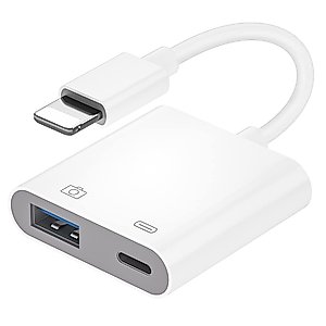 USB Camera Adapter for iPhone, USB A Female OTG Cable Adapter with Charging Port, Portable USB Converter for iPad Support USB Flash Drive, USB Card Reader, Keyboard...(Plug and Play)