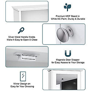 Hysache Bathroom Medicine Cabinets, Wall Mount Mirrored Storage Cabinet w/Single Mirrored Door & Adjustable Shelf, Multipurpose Wooden Organizer for Hallway Living Room Bed, 13.5" L x 6" W (White)