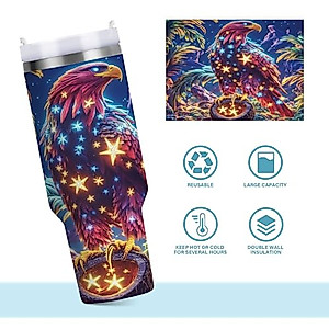 Slewiaeky Tumbler with Handle 40 oz Adorable Hawk Animal America Travel Mug with Lid and Straw Stainless Steel Vacuum Insulated Water Bottle Cup for Iced Tea Coffee Cold Beverages Cup Holder Friendly