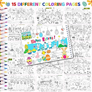 Lionoble Easter Coloring Book for Kids, Easter Gifts Easter Basket Stuffer for Toddler, Big Paint Activity Books with Sticker(15 Scenes& 750+ Stickers), Easter Crafts for Kids 1-3, 4-8 Ages