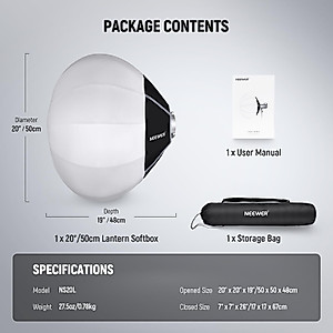 NEEWER 20"/50cm Lantern Softbox, Quick Release 360° Light Diffuser Bowens Mount Softbox with Lightweight Nylon Alloy for RGB CB60 CB60B CB200B MS60B MS60C MS150B Continuous LED Video Lights, NS20L