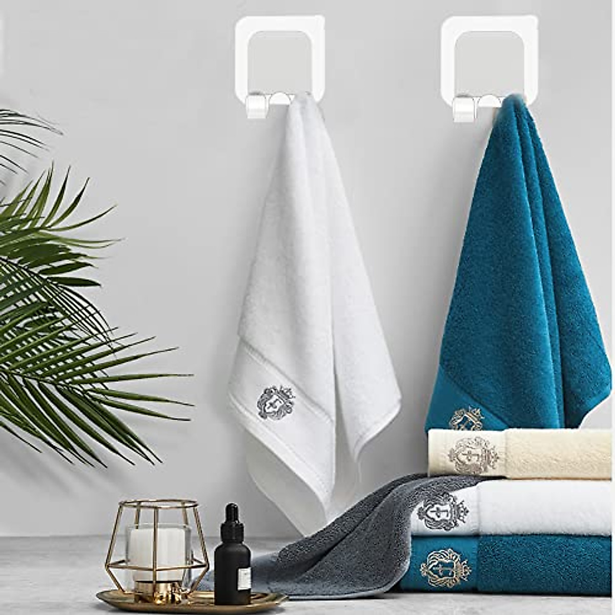 TKGKHK 8 Wall Mounted Double Hooks, Heavy Duty Self-Adhesive Hooks Strong Waterproof Shower Hooks to Hang Bathrobe Towel Coat Jacket Outlet Razor Christmas Decor for Bathroom Kitchen Bedroom